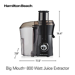 Hamilton Beach Juicer Machine, Big Mouth Large 3” Feed Chute for Whole Fruits and Vegetables, Easy to Clean, Centrifugal Extractor, BPA Free, 800W Motor, Black