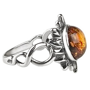 Amber and Sterling Silver Medium Flaming Sun Ring