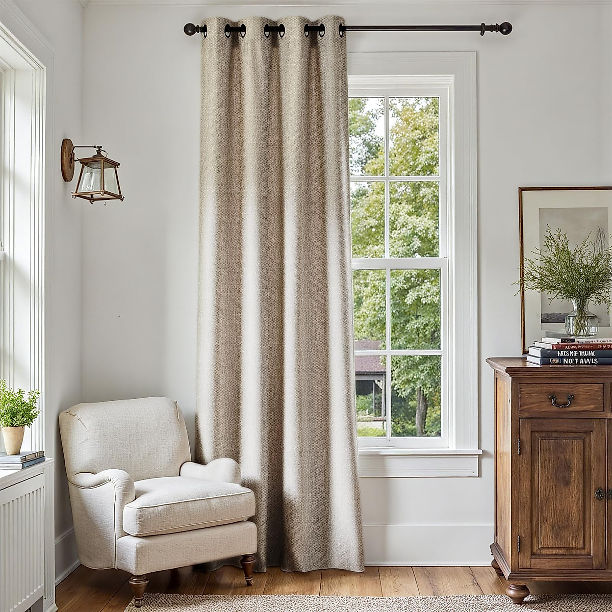 jinchan Linen Textured Curtain for Living Room Darkening 84 Inch Long Bedroom Curtains Thermal Insulated Curtains Greyish Beige Curtains Grommet Top Window Curtains 1 Panel