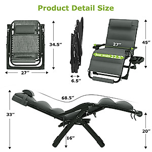 Suteck Oversized Zero Gravity Chair XL Reclining Camping Chair w/Washable Cushion, Outdoor Lounge Chairs Patio Recliner with Large Cup Holder, Footrest, Padded Headrest, Support 500LBS