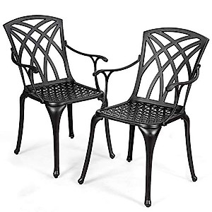 Giantex Set of 2 Outdoor Dining Chairs, Cast Aluminum Chairs with Armrest, 2-Pack Patio Armchairs for Garden, Backyard