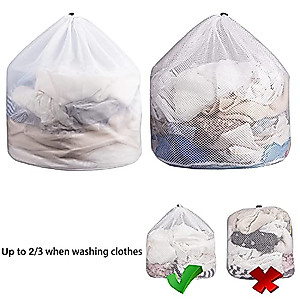 Kooyee 2 Pack White Mesh Laundry Bags, 31" x 24" Sturdy Drawstring Net Bag Heavy Duty, Extra Large Laundry Bags for Delicates, Garment Laundry Mesh Bag for Family, College Dorm, Apartment (2 Coarse Net)