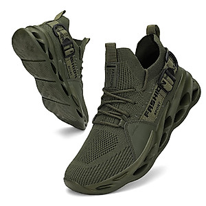 Nihaoya Running Shoes for Men Slip on Breathable Tennis Shoes Sport Athletic Blade Type Sneakers Army Green 7.5