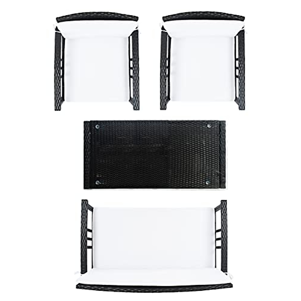 SAFAVIEH Outdoor Collection Reslor Wicker Cushion 4-Piece Living Set PAT7713A, Black/White