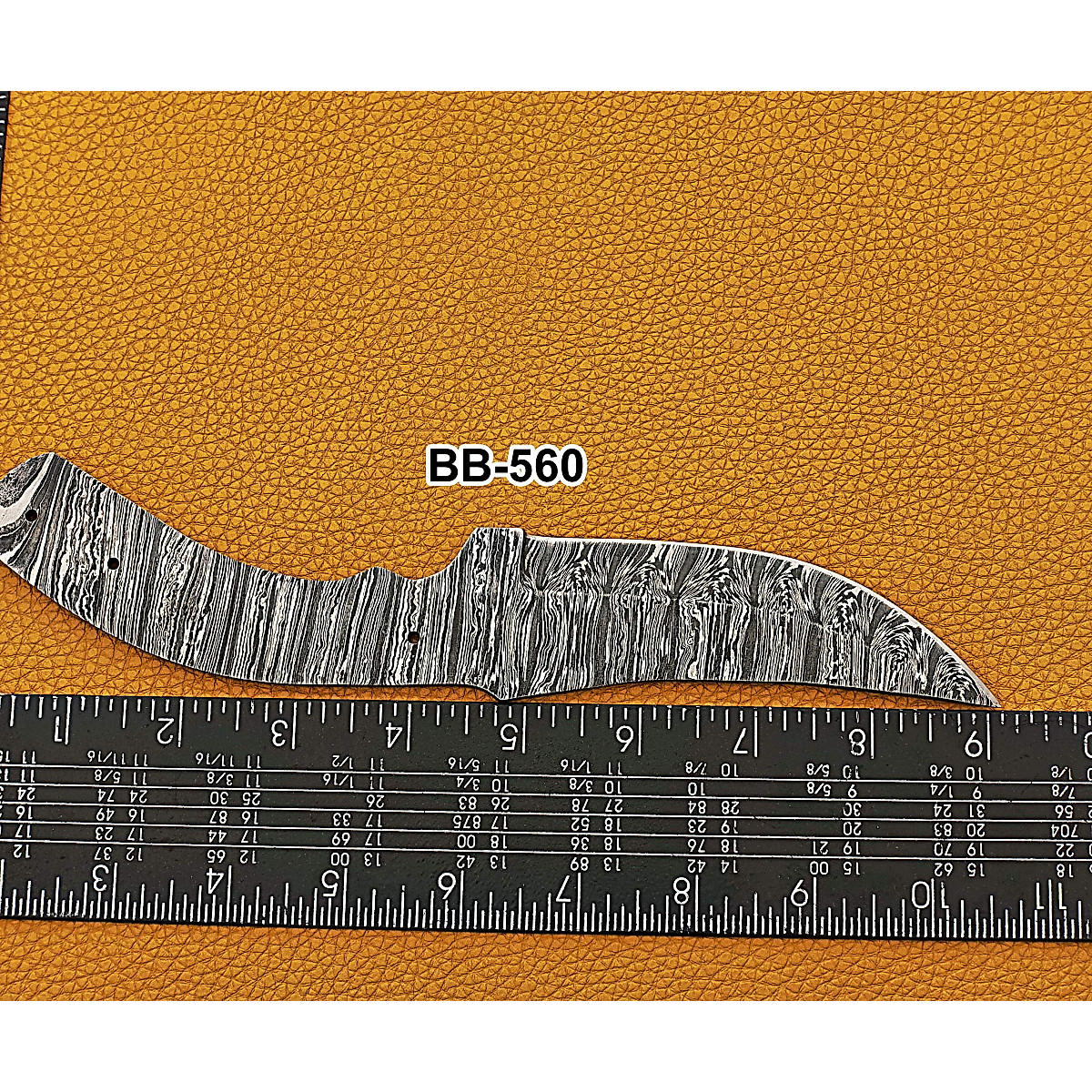 9.25 inches long trailing point blank blade skinning knife, hand forged Ladder Pattern Damascus steel blade, 4.5" scale with 3 Pin hole, 4.25" trailing point blade with 4" cutting edge