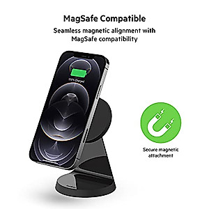 Belkin Magnetic Wireless Charger Stand - MagSafe Charger Compatible - Magnetic iPhone Charger - Wireless Charger - Works w/ Apple iPhone 14, iPhone 13 & iPhone 12 - Power Supply Not Included - Black