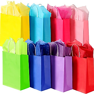 48 Pieces Gift Bags with 48 Tissue Papers, 8 Colors Gift Paper Bags with Handle for Party Supplies, Treat Favor, Birthday Party, Wedding, Gifts and Celebrations Assorted Colors (Rainbow)