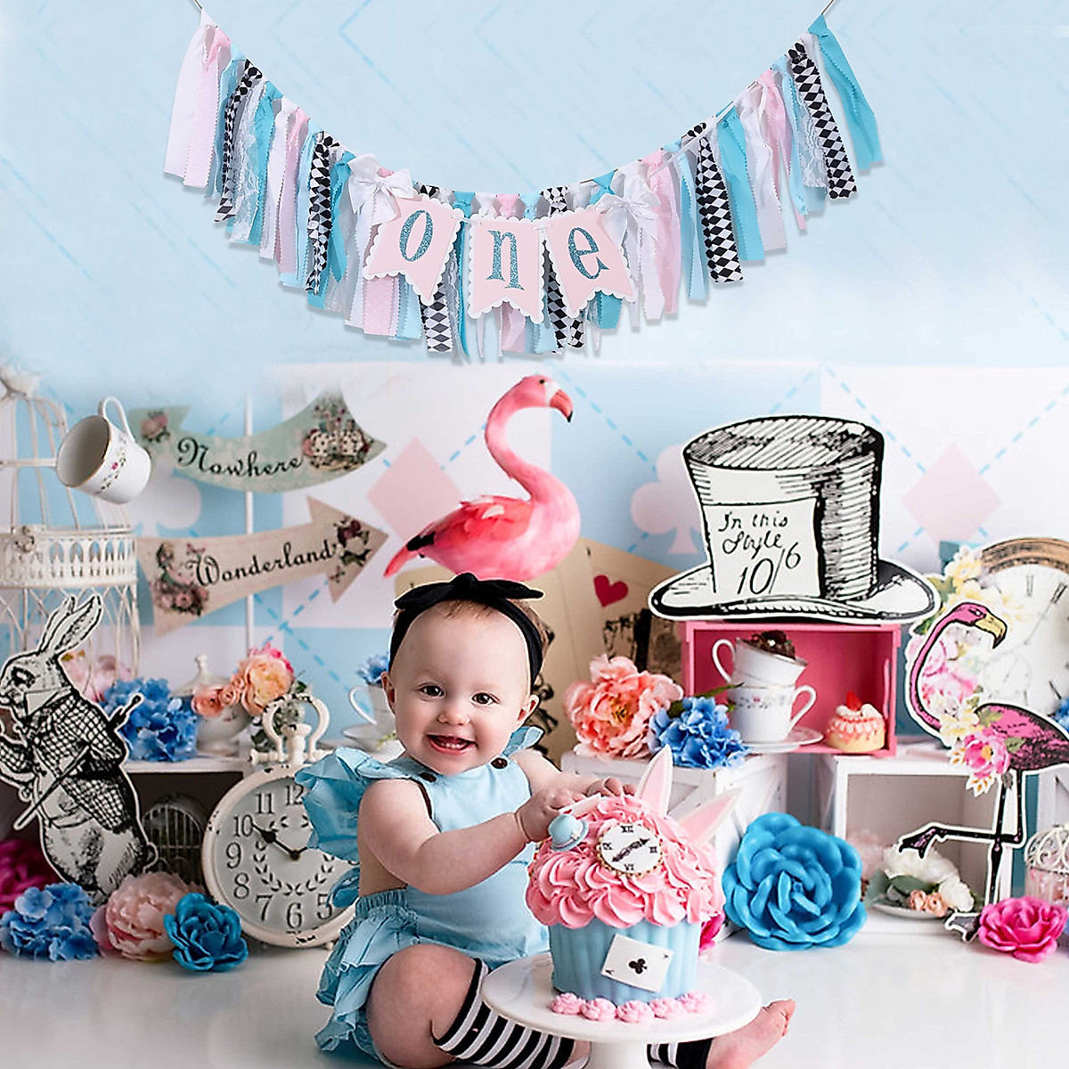 Alice in Wonderland One High Chair Banner Alice Wonderland First Birthday High Chair Banner Girl,onederland 1st Birthday Girl One High Chair Banner.alice in Wonderland Tea Party First Birthday