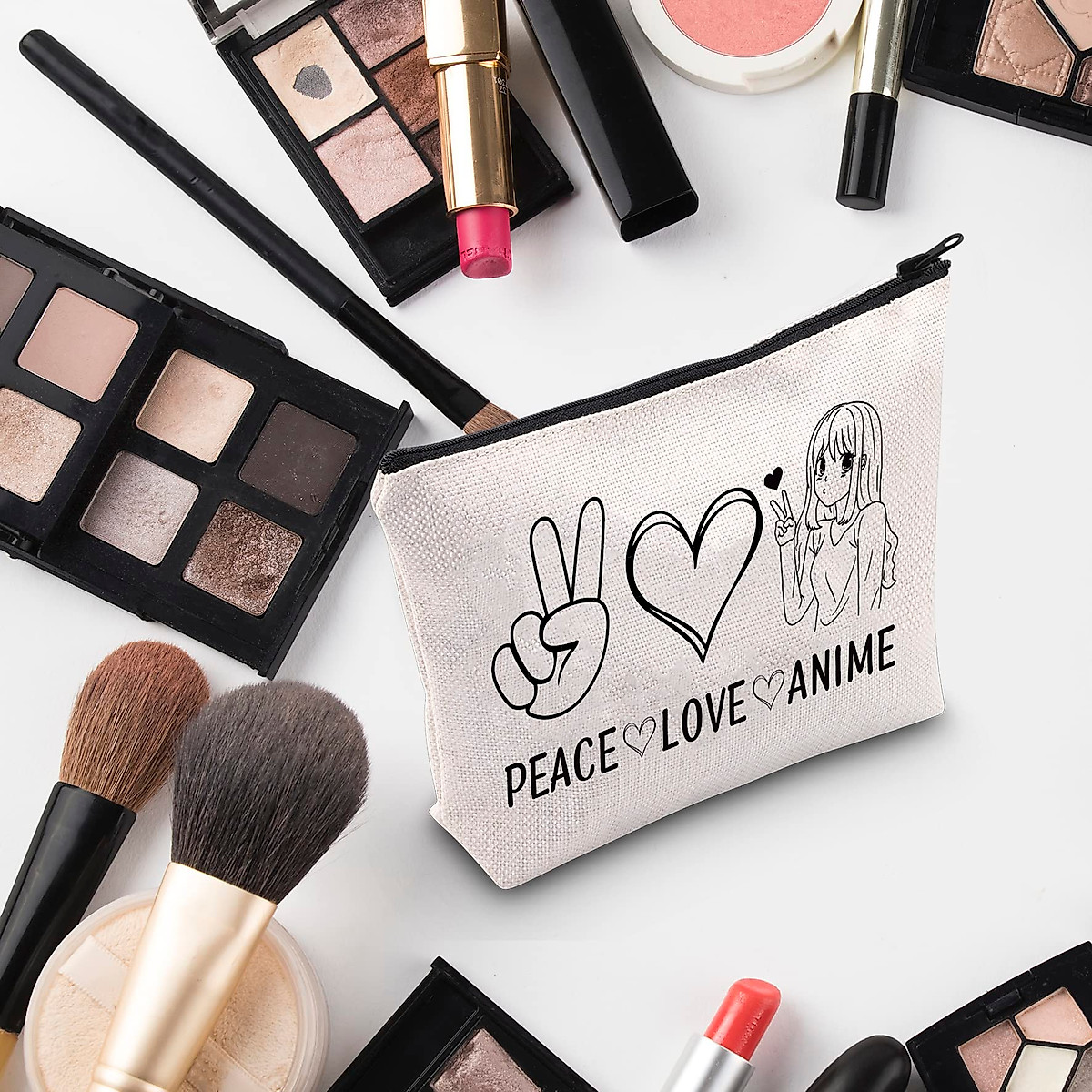 G2TUP Anime Lover Gift Peace Love Anime Makeup Bag Japan Anime Fan Cosmetic Bag Anime Merch Zipper Travel Bag (Peace Love Anime White Bag)