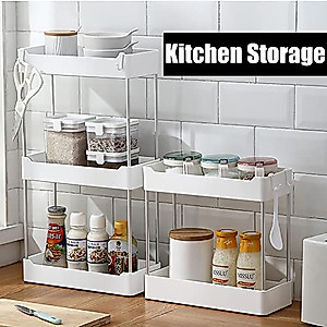 FHDUSRYO Bathroom Countertop Counter Organizer, White Detachable Cosmetic Organisation Storage Shelf, Bathroom Rack Standing Caddy for Bathroom Dresser Kitchen Spice Laundry Office (2-Tier)