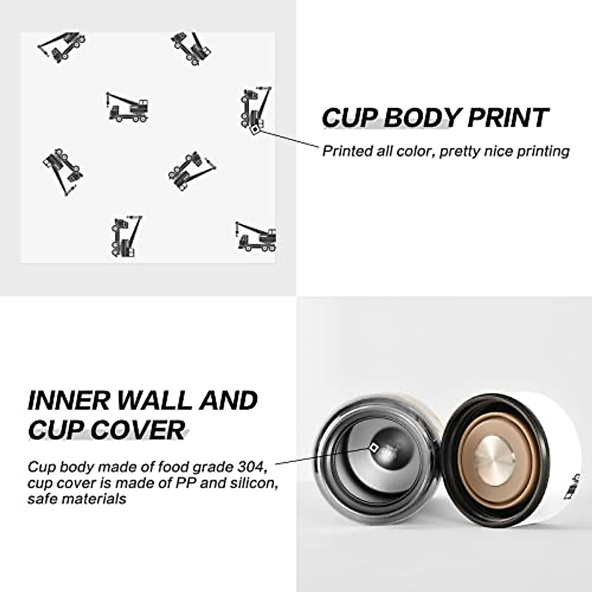 CaTaKu Mini Cute Truck Water Bottle Insulated 16 oz Stainless Steel Flask Thermos Bottle for Coffee Water Drink Reusable Wide Mouth Vacuum Travel Mug