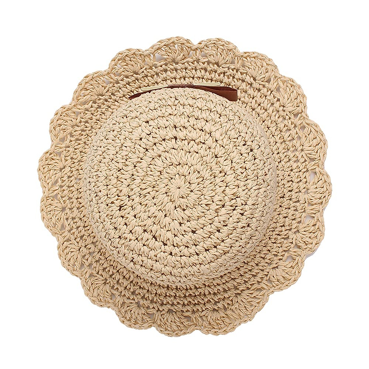 JANGANNSA Baby Girl Straw Hat Outdoor Baby Sun Protection Hats Summer Bowknot Beach Cap for Infant Toddler Girls (Beige Bow, 6-12 Months)