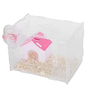 Hamster Single Layer House, Single Layer Pet Cage Transparent Hamster Cage, Hamster Supplies with Feeding Basin Acrylic Aquarium Aniamals Pets for Fish Tank(Small)