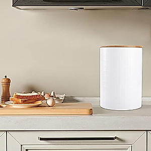 Fasmov 3 Pack Kitchen Canisters with Bamboo Lids, Perfect Coffee Tea Food Storage Candy Sugar Canisters, Modern Design Jar Kitchen Container, Airtight Metal Canister Set (White)