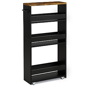 TEAMIX 4 Tier Slim Storage Cart with Handle, Small Kitchen Cart for Narrow Places,Rolling Laundry Cart on Wheels for Small Spaces