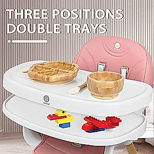 3 in 1 Baby High Chair,Adjustable Convertible Wooden High Chair with Fastened Structure,Baby Chair with Removable Easy Clean 2 Big Trays,Ideal for Baby Girl or Boy,CPC & ASTM Certifications (Blue)