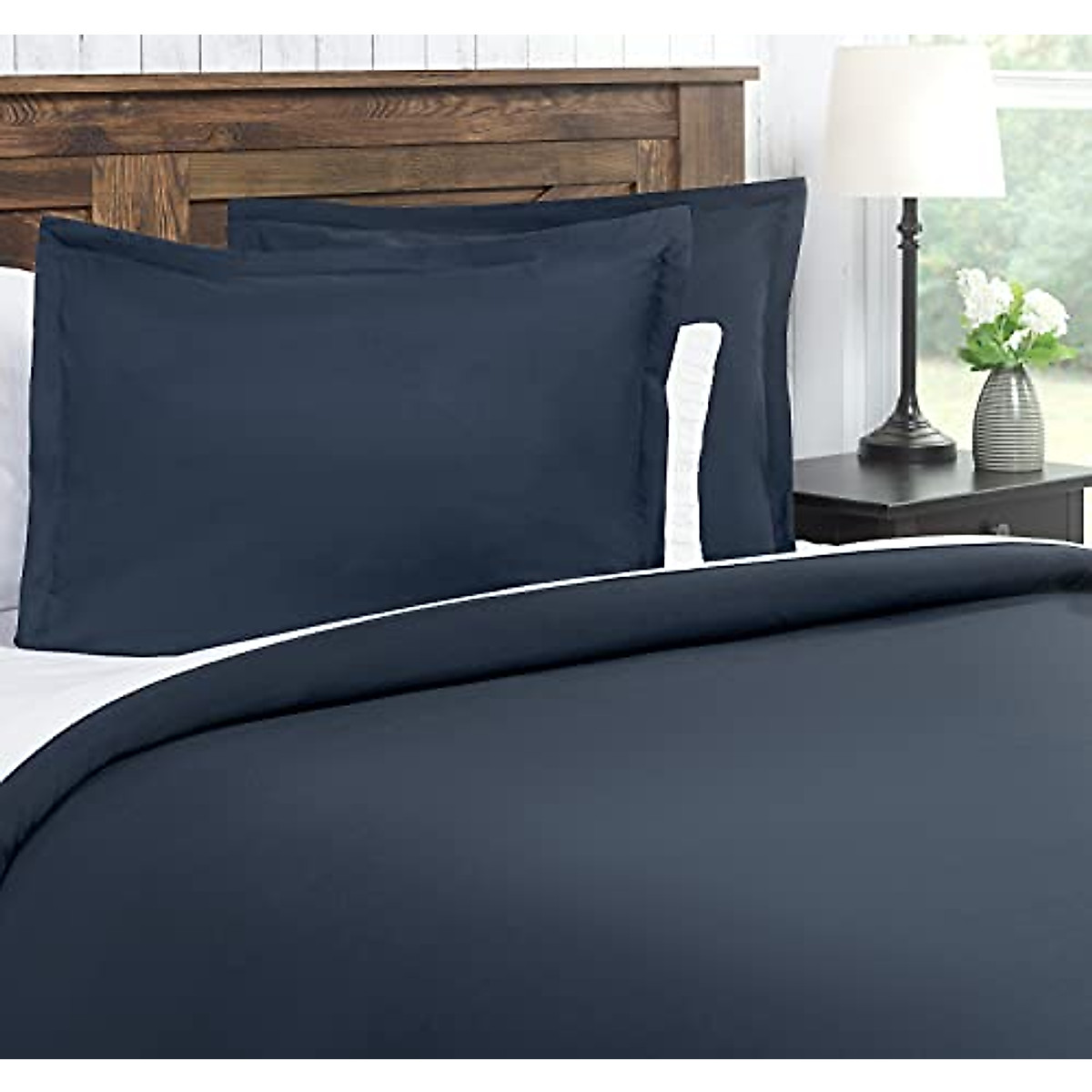 Chanasya Solid Duvet Cover Set - Duvet Cover (90” x 90”) & 2 Pillow Shams (20” x 26”) - 3-Piece Set - Midnight Blue, Queen Size