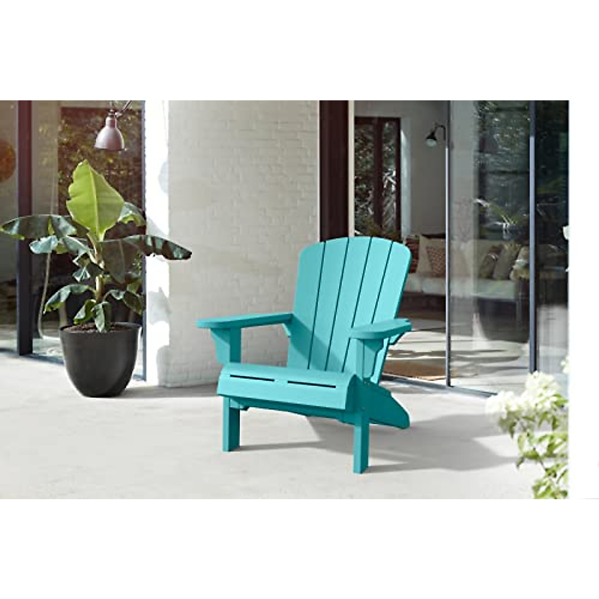 Keter Teton Adirondack Weather Resistant Furniture for Entertaining by The Pool, Patio and Fire Pit, Easy Assembly Outdoor Seating, Weatherwood