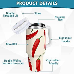 DIGTIA Stainless Steel Insulated Tumbler w/Handle & Straw, Red Peppers Double Wall Vacuum Travel Coffee Mug Cup w/Lid, Leak-Proof Sports Green Water Bottle,30oz