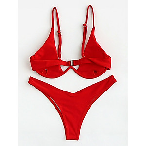 Verdusa Women's Sexy Triangle Bathing Two Pieces Swimsuit Bikini Set Red S