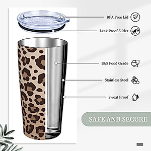 CHASOEA Leopard Tumbler 20oz Leopard Stainless Steel Insulated Tumblers with Lid and Straw Brown Travel Coffee Mug Tea Wine Cups Water Bottle Leopard Gifts for Women Leopard Lover