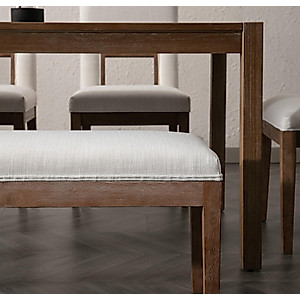 DM Furniture Linen Dining Bench Upholstered Entryway Bench Farmhouse Shoe Bench Seat Ottoman for Hallway Living Room Bedroom End of Bed Dining Room Kitchen, 45.5" Long, Beige