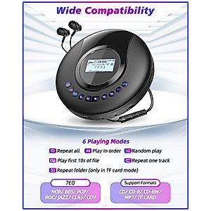 CD Player Portable ARAFUNA, Portable CD Player Bluetooth with FM Radio, 2000mAh Rechargeable CD Player for Car with LCD Screen, Anti Shock Protection Walkman CD Player with Headphone, AUX Cable