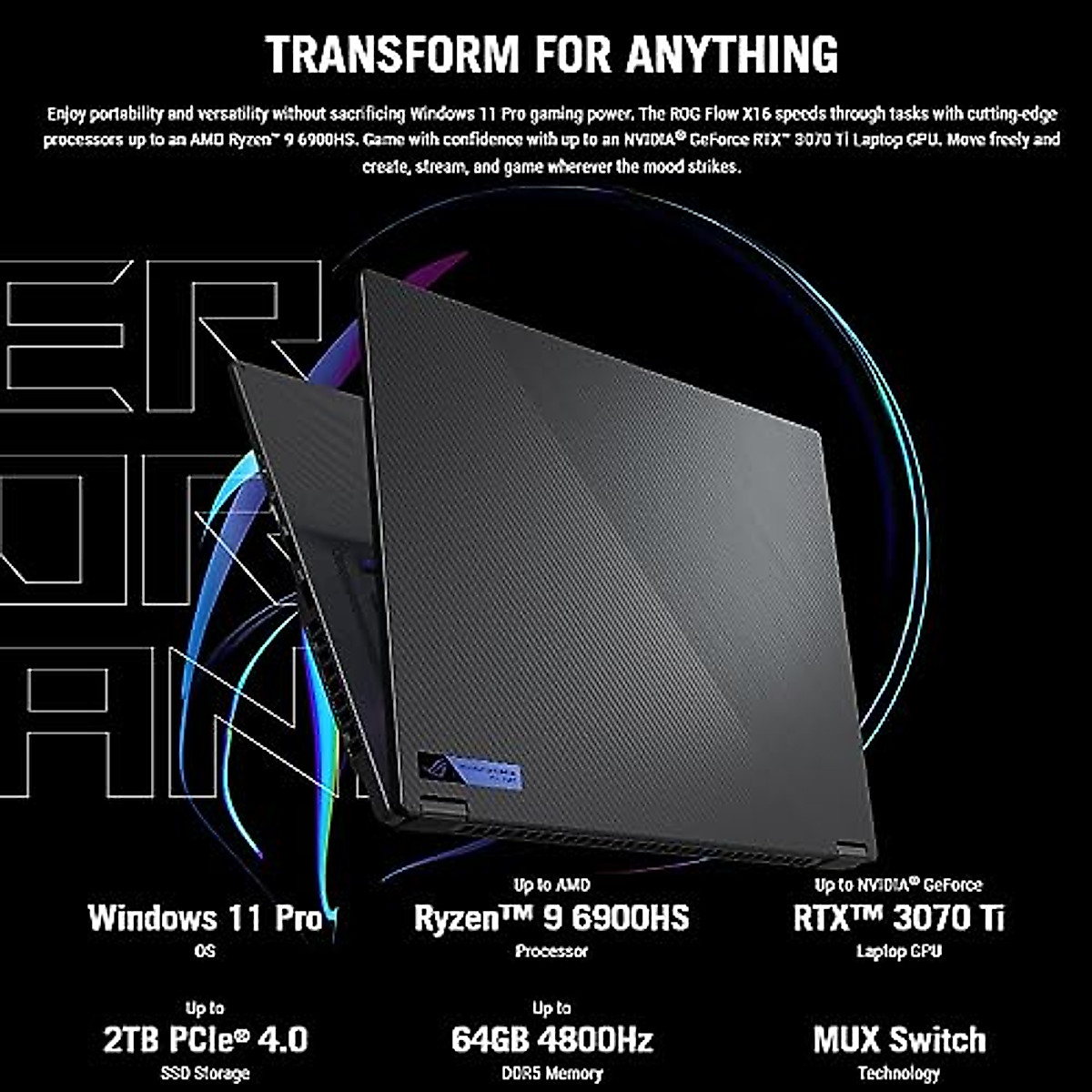 ASUS 2023 Newest ROG 2-in-1 Gaming Laptop, 16" WQXGA 165Hz Touchscreen, AMD Ryzen 9 6900HS, NVIDIA GeForce RTX 3060, 32GB DDR5 RAM, 1TB SSD, WiFi 6E, Backlit Keyboard, Windows 11 Home