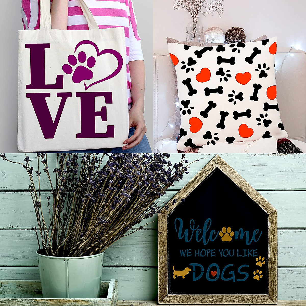 11 Pieces Dog Paw Print Stencils Trail of Paw Prints Stencil Love Dog Stencils Reusable Painting Templates with Metal Open Ring for DIY Scrapbooks Painting on Wood Wall Home Supplies