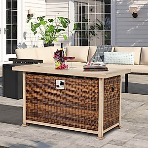 GYUTEI Outdoor Propane Gas Fire Pit Table,44in 50,000 BTU Auto-Ignition Gas Fire Table w/CSA Certification(Excluding Glass Wind Guard),Outdoor Fire Pit for Garden Patio(Grey)