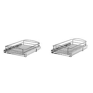 Knape & Vogt RS-MUB-14-FN 5 in. H x 15 in. W x 20 in. D Multi-Use Basket Silver Cabinet Organizer & RS-MUB-11-FN 5 in. H x 12 in. W x 20 in. D Multi-Use Basket Silver Pull Out Cabinet Organizer