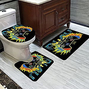 BATATADOCE Gaming Shower Curtains Bathroom Sets with Shower Curtain and Rugs Gamer Controller Curtains Kids Bathroom Decor Boys Bathroom Decor Sets Shower Curtain Sets 70x70 Inch