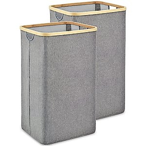 Gallelife Laundry Hamper Tall Laundry Basket 105L with Bamboo Handle Foldable Hamper Extra Large Storage Basket for Clothes Portable Hamper for Bathroom, Bedroom Pack of 2
