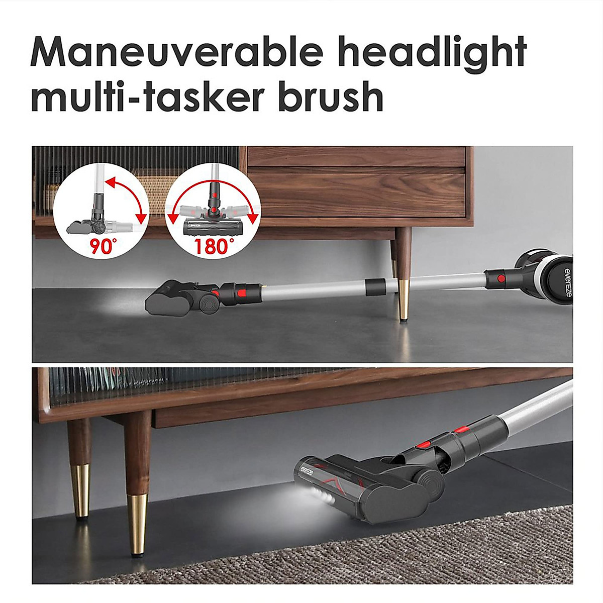 Evereze EVC3001 Cordless Stick Vacuum with 45 Minute Runtime, 1.1 Qt. Large Dust Cup, 3 in 1 Wall Mounted Accessory Storage, and LED Display