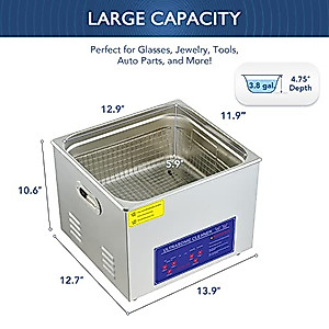 CREWORKS Ultrasonic Cleaner with Digital Timer and Heater, 15L Ultrasonic Cavitation Machine, 350W 304 Stainless Steel Professional Sonic Cleaning Machine for Jewelry Circuit Boards Auto Parts More