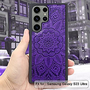 Harryshell Detachable Magnetic Zipper Wallet Leather Case with Cash Coin Pocket 12 Card Slots Holder Wrist Strap Lanyard for Samsung Galaxy S23 Ultra 5G (2023) (Flower Purple)