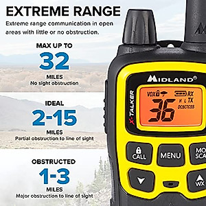 Midland X-TALKER 36 Channel FRS Two-Way Radio - Long Range Walkie Talkie, 121 Privacy Codes, & NOAA Weather Scan + Alert (Black/Yellow, 2-Pack)