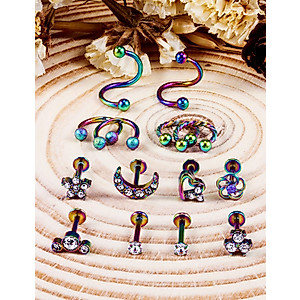 Cisyozi 16G Lip Rings Studs Hoop Piercing Jewelry for Women Stainless Surgical Steel Spiral Horseshoe Opal Lip Labret Medusa Monroe Ring Tragus Helix Cartilage Earring Stud Piercing Jewelry Women Men