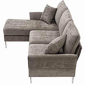 FIQHOME 84'' Convertible Sectional, Modern Chenille L-Shaped Sofa Couch with Reversible Chaise Lounge, Fit for Living Room, Apartment(2 Pillows,New,Espresso)