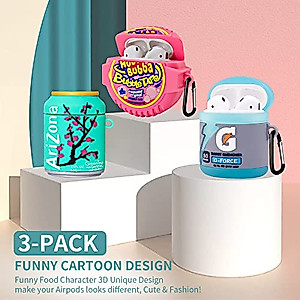 3-Pack Cute Airpods Case for Airpod 2/1, Kawaii 3D Cartoon Funny Airpods Cover Food Design Fashion Silicone Case for Airpods 1&2 Charging Case for Girls Boys Kids (Sport Water+Bubble Gum+Green Drinks)
