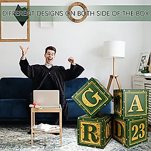 Graduation Balloon Boxes - 4 Sets of "GRAD" and"CLASS OF 2023" with Letters,Green and Gold Blocks for Graduation Ceremony Backdrop, High School College Graduation Party Supplies