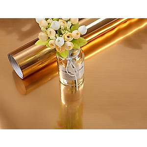 Yija Self Adhesive Brushed Metal Look Film Vinyl Waterproof Anti Greasy Counter Top Peel Stick Metallic Gloss Shelf Liner for Kitchen Cabinet 15.6inch by 79inch (Gold)