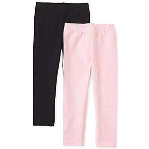 The Children's Place Baby Girls And Toddler Girls Leggings,Black/Shell 2 Pack,5T