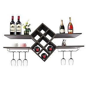 Gdrasuya10 Wine Rack Display Sets Wall Mounted, Set of 5 Wine Rack Shelves Liquor Storage Rack Wine Bottle Holder Shelf Set with Goblet Rack Multifunctional Rack (Black)