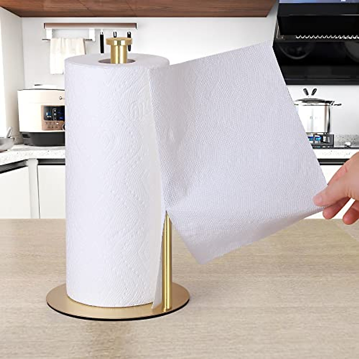 Gold Paper Towel Holder Countertop, OBODING, Gold Kitchen Paper Towel Holder Stand for Kitchen and Bathroom Organization, Stainless Steel Paper Towel Holders for Standard and Large Rolls (Golden)