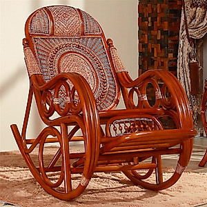 QXWJ Outdoor Wicker Rocking Chair,Rattan Nap Armchair Ergonomic Design,Comfortable and Breathable Living Room Balcony Sun Lounger,Patio Rocker Chair for Poolside,Garden,Backyard,Strong and Sturdy