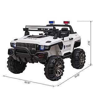 Aosom 53" L 2-Seater 12V Police Car Ride On Truck with Remote Control, Battery Operated Electric Car for Kids with Suspension, MP3 Player, Lights, Music, Horn, White