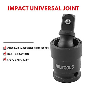 BILITOOLS Socket Adapter Set 17 Piece includes Reducer, Universal Joint Socket Set, Drill Adapter 1/4" 3/8" 1/2"