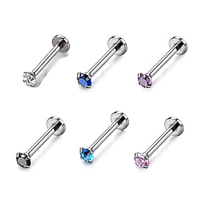 CANDYFANCY 16g Flat Back Earrings 10mm Post 316L Surgical Steel Bar 2mm 3mm 4mm CZ Stud Earrings Set Ear Lobe Rook Helix Conch Piercing Jewelry
