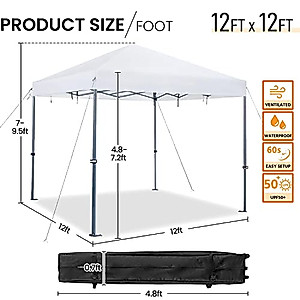 Yaheetech 12x12 Pop Up Canopy Easy Set-up Tent, Portable Outdoor Canopy Instant Tent, Heavy Duty Commercial Gazebo with Wheeled Carry Bag & 4 Sandbags for Home, Party & Outdoor Activities, White